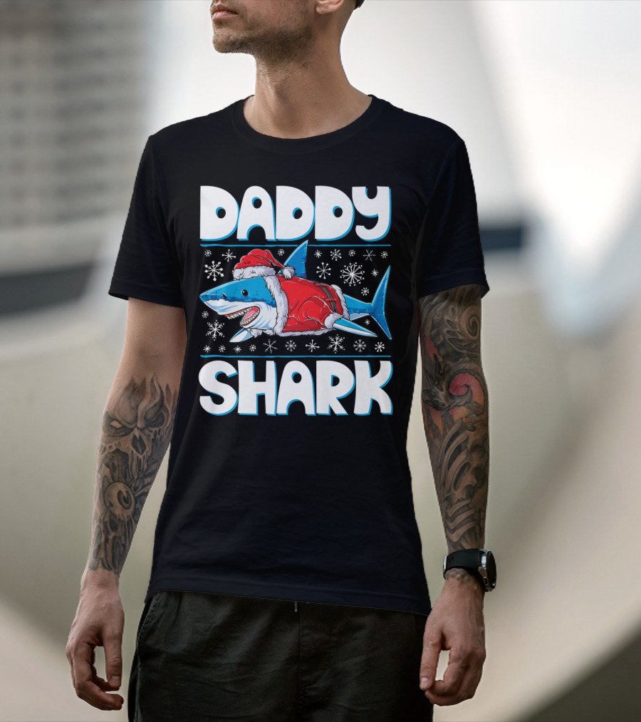 Daddy Shark Santa Christmas Snowflakes T-Shirt