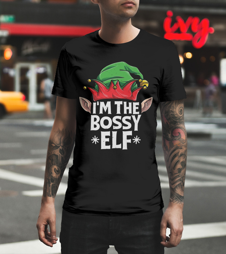 I'm The Bossy Elf Christmas Family Matching Jingle Hat Ears T-Shirt