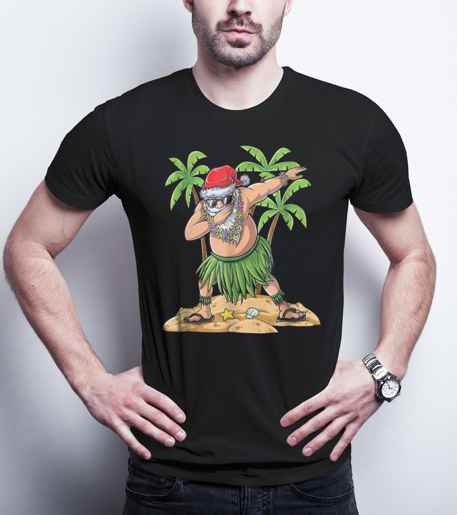 Dabbing Santa Christmas In July Kids Hawaiian Palm Trees Beach Holiday T-Shirt