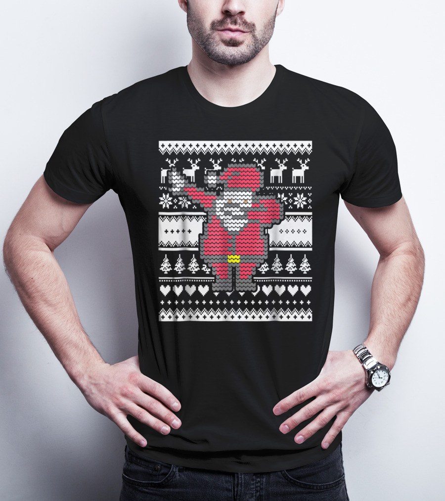 Dabbing Santa Claus Ugly Christmas Sweater Pattern T-Shirt