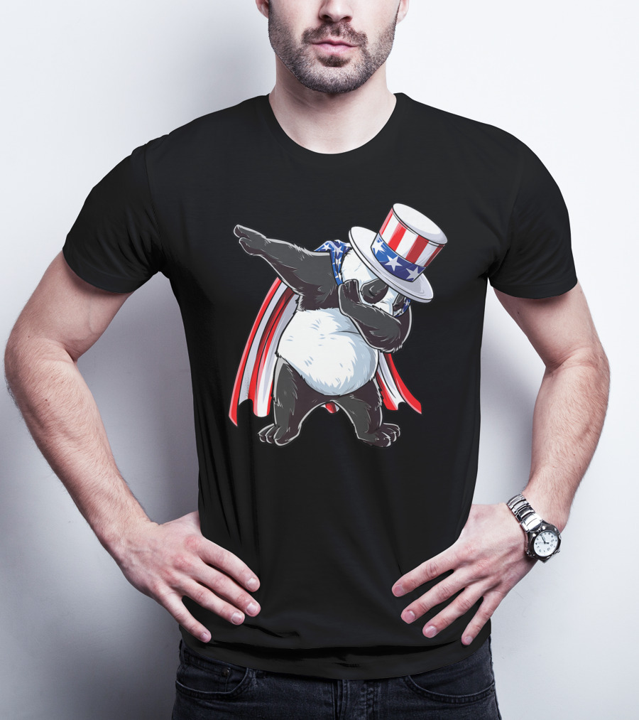 Dabbing Uncle Sam Panda Fourth Of July Red White And Blue Cape T-Shirt