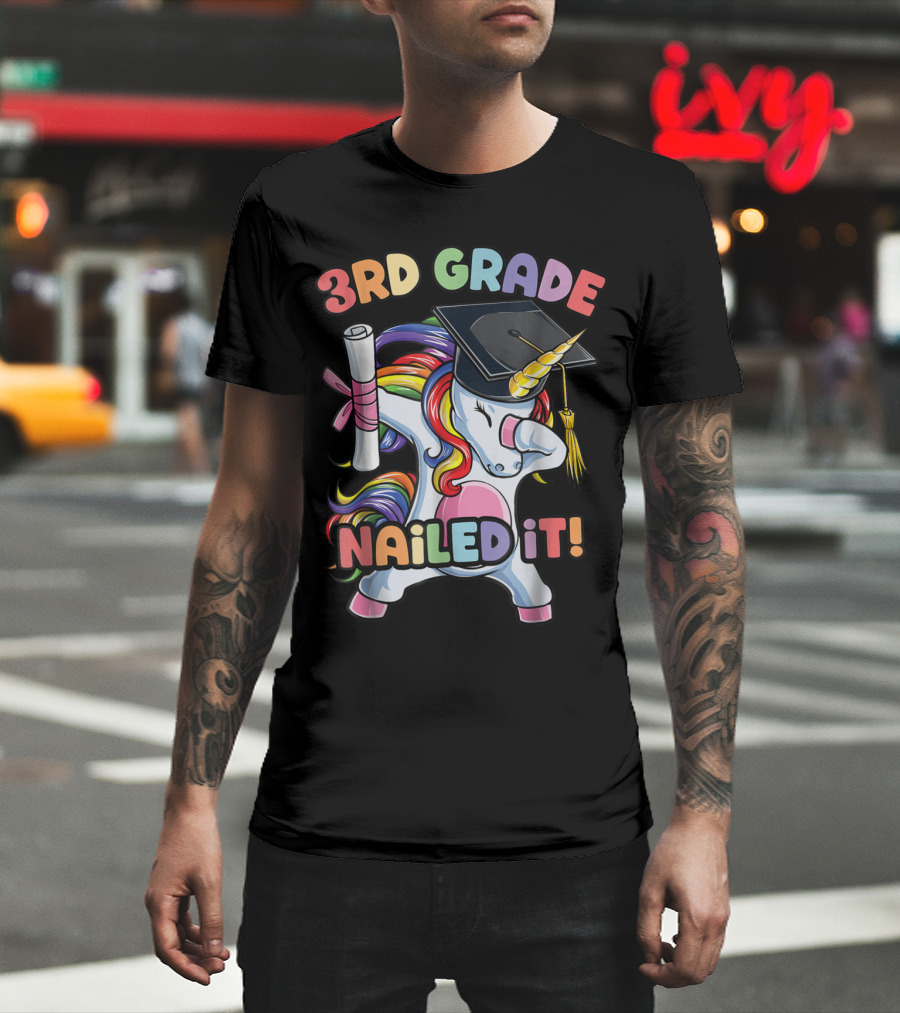 3rd Grade Nailed It Dabbing Unicorn Graduation Girls T-Shirt