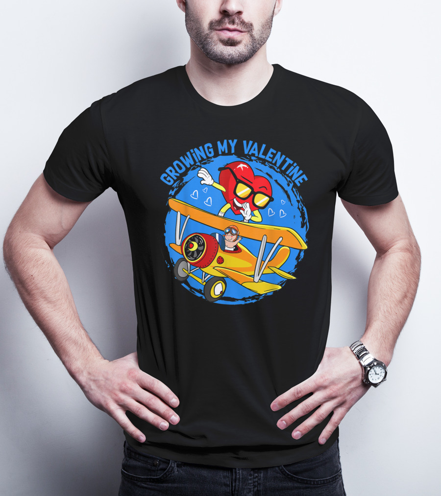 Growing My Valentine Heart Airplane Dabbing Valentine's T-Shirt