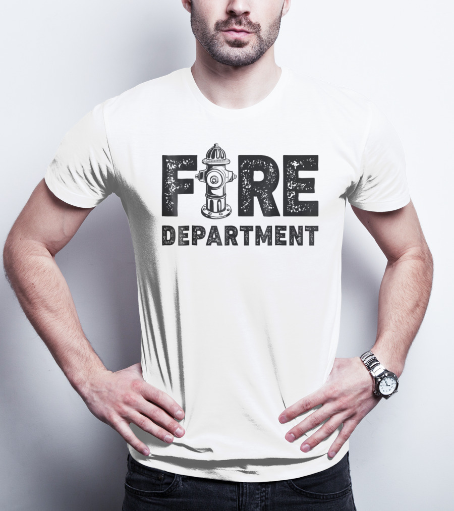 Fire Department Firefighter Thin Red Line Hydrant Typography T-Shirt