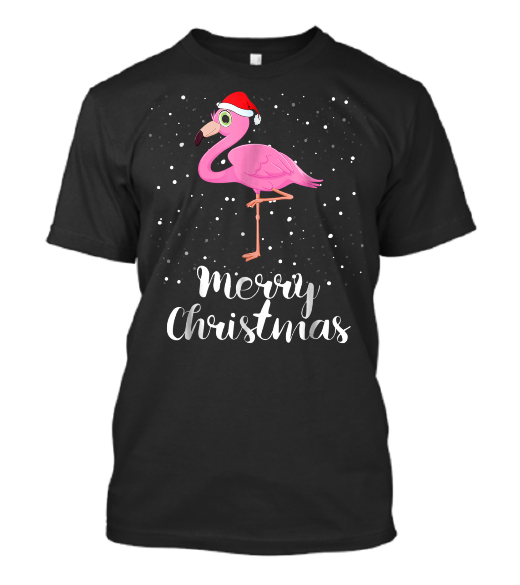 Merry Christmas Flamingo Santa Hat Family Matching Group T-Shirt