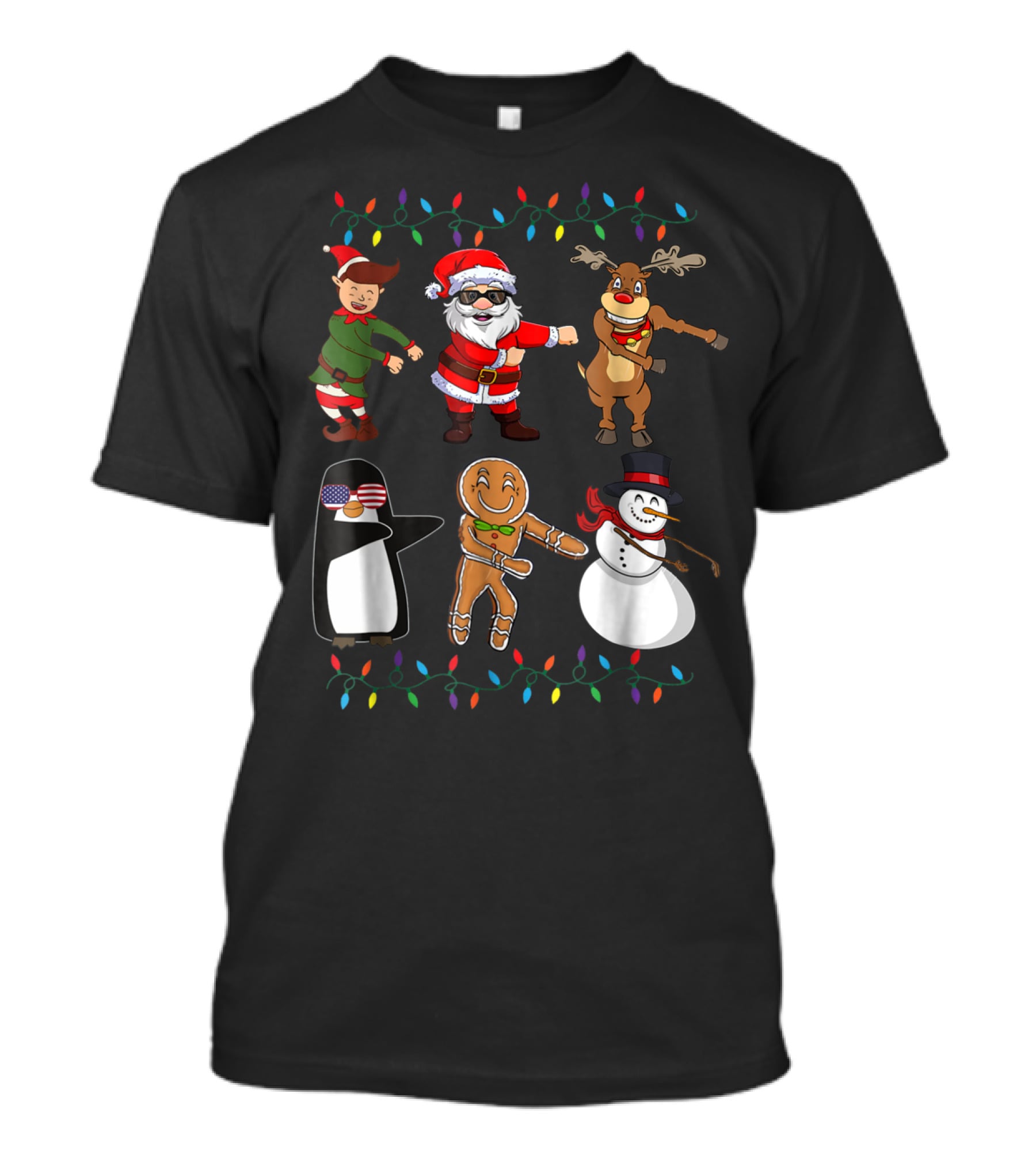 Floss Like A Boss Santa Elf Reindeer Penguin Gingerbread Snowman Christmas Lights T-Shirt
