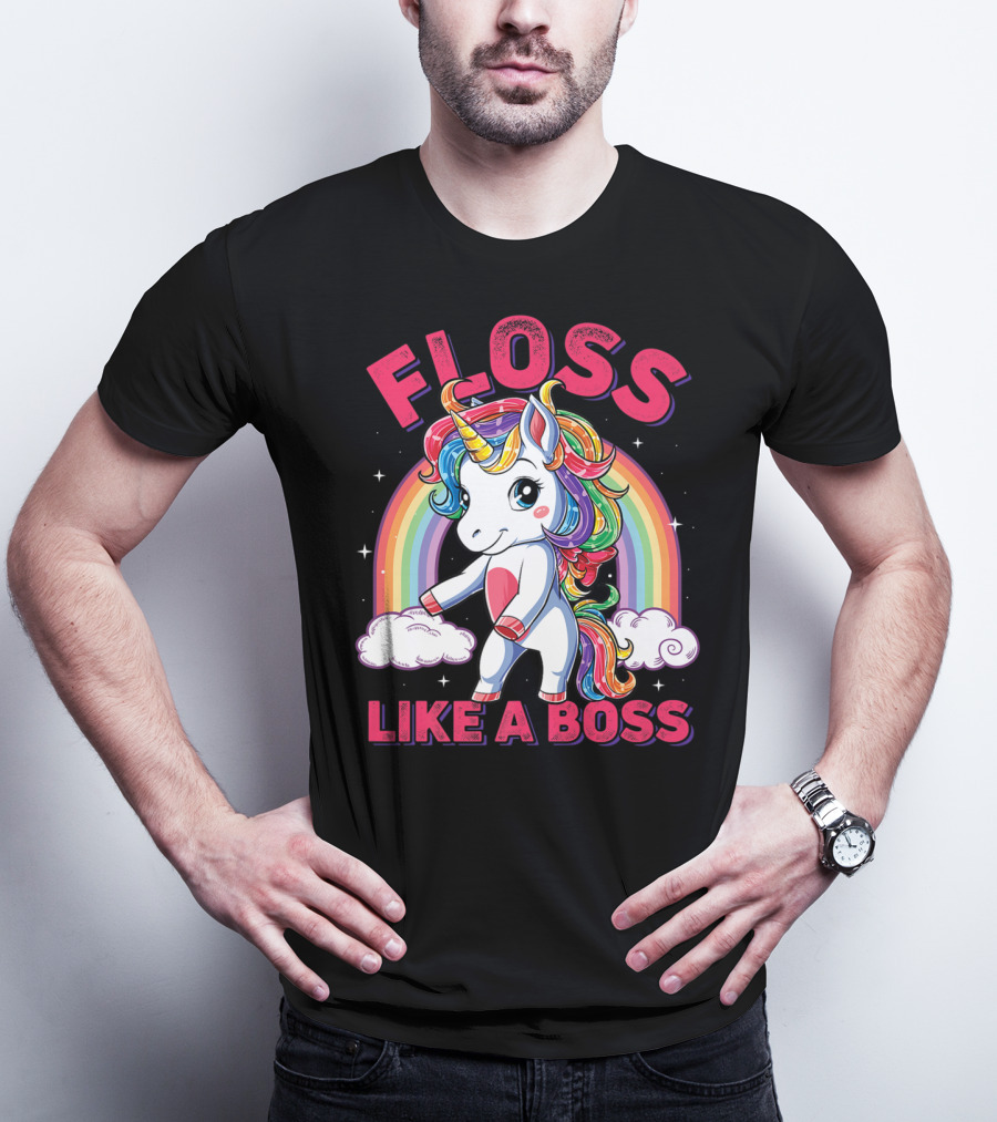 Floss Like A Boss Rainbow Unicorn Girls Squad T-Shirt