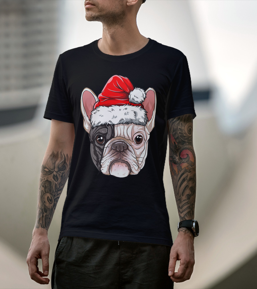 French Bulldog Wearing Santa Hat T-Shirt