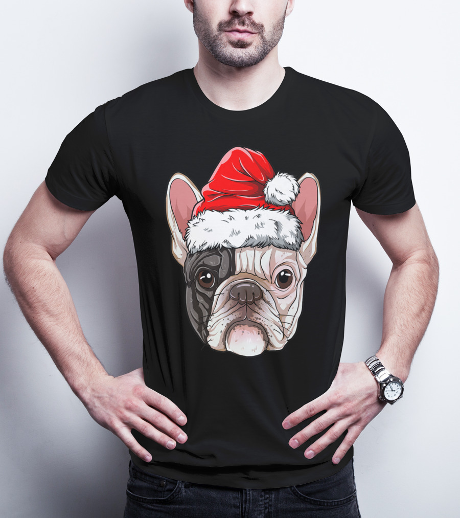 French Bulldog Wearing Santa Hat T-Shirt
