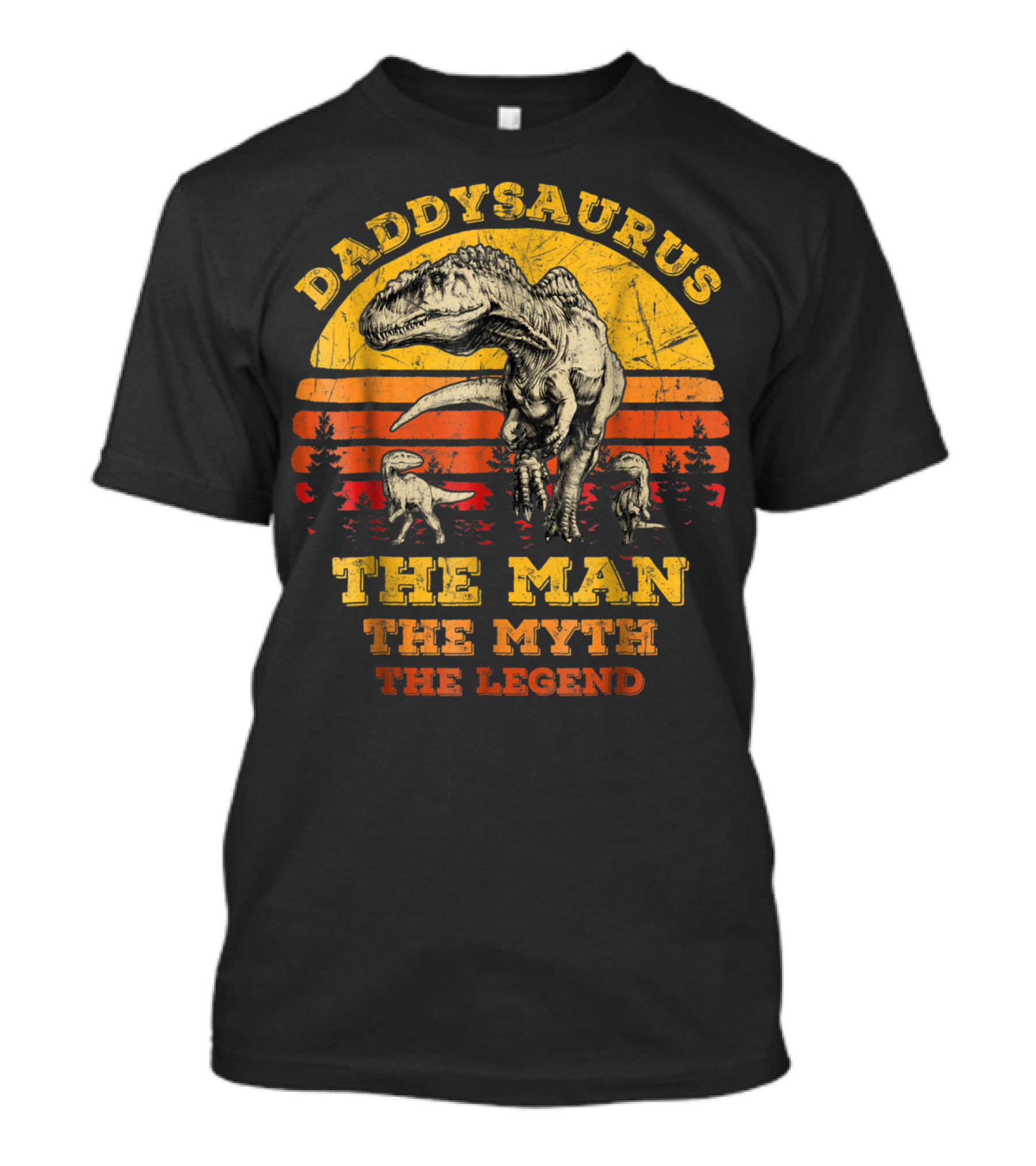 Daddysaurus The Man The Myth The Legend Dinosaur Silhouette Retro Sunset T-Shirt