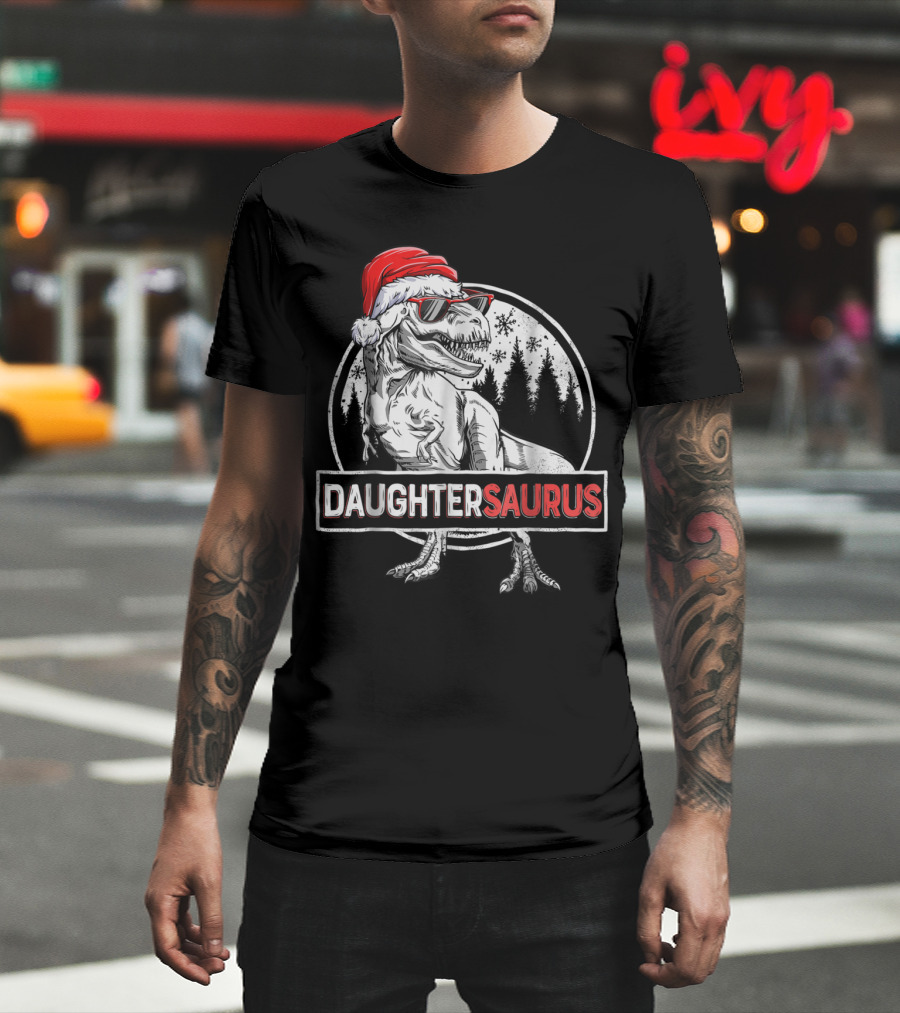 Daughtersaurus Christmas Santa Hat Dinosaur T-Shirt