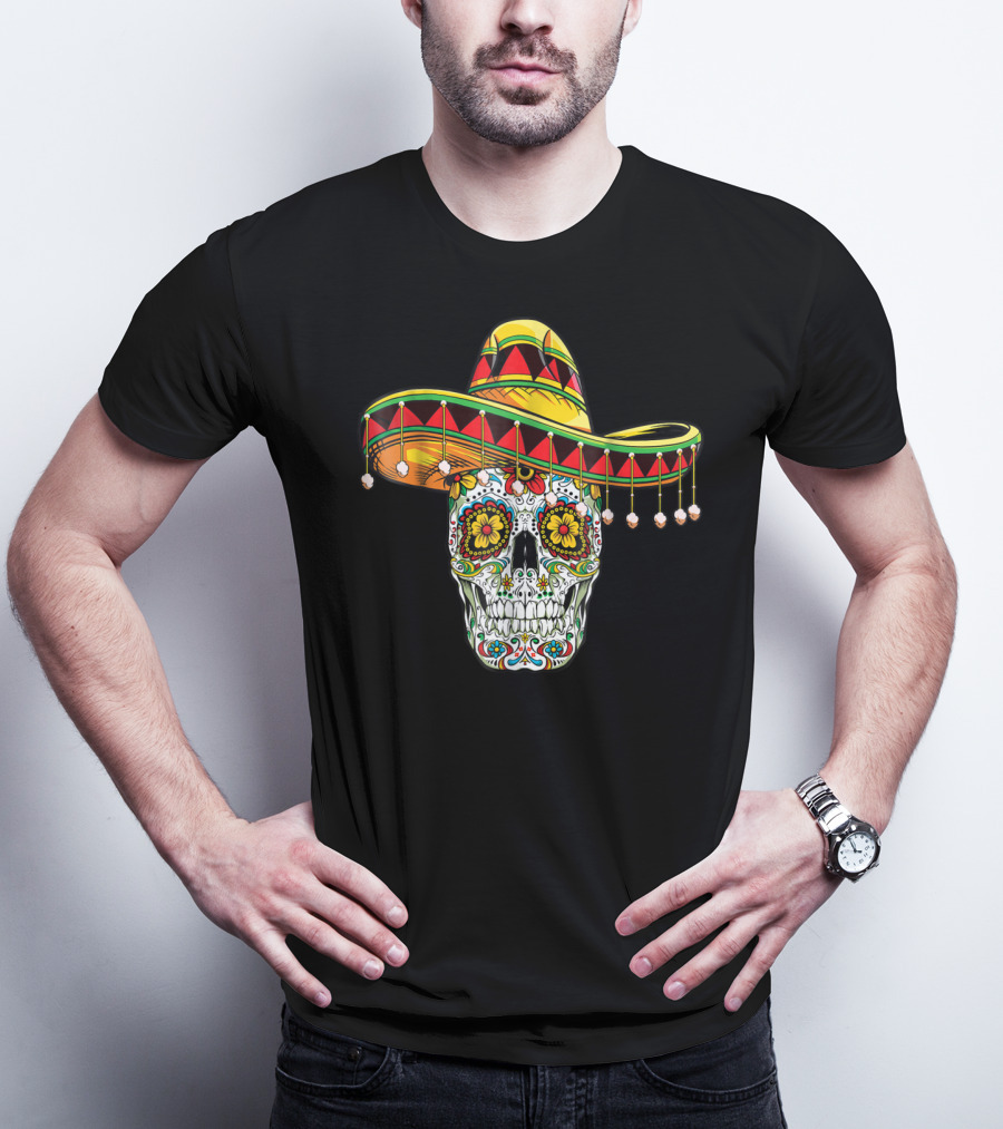 Day Of The Dead Sugar Skull Sombrero Cinco De Mayo T-Shirt