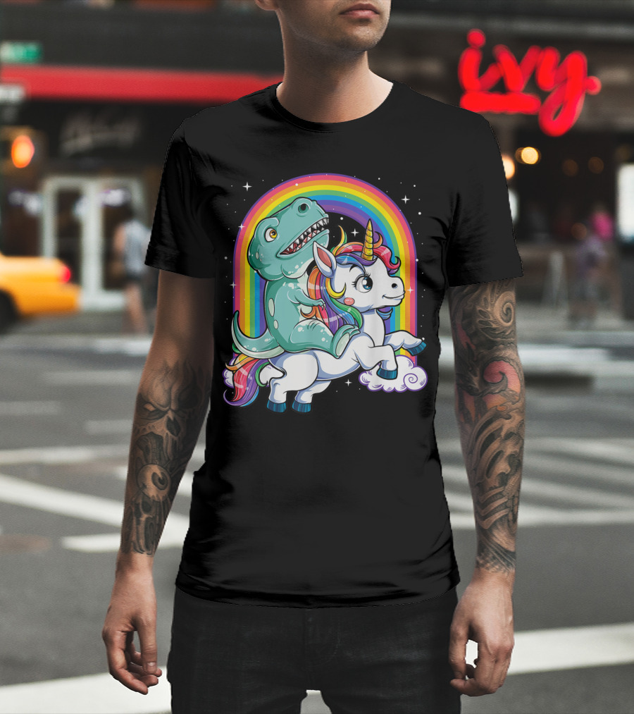 Dinosaur Unicorn Rainbow Fantasy Adventure Party T-Shirt