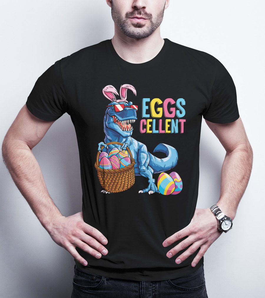 Easter Bunny Dinosaur Rex EGGScellent Basket Of Eggs T-Shirt