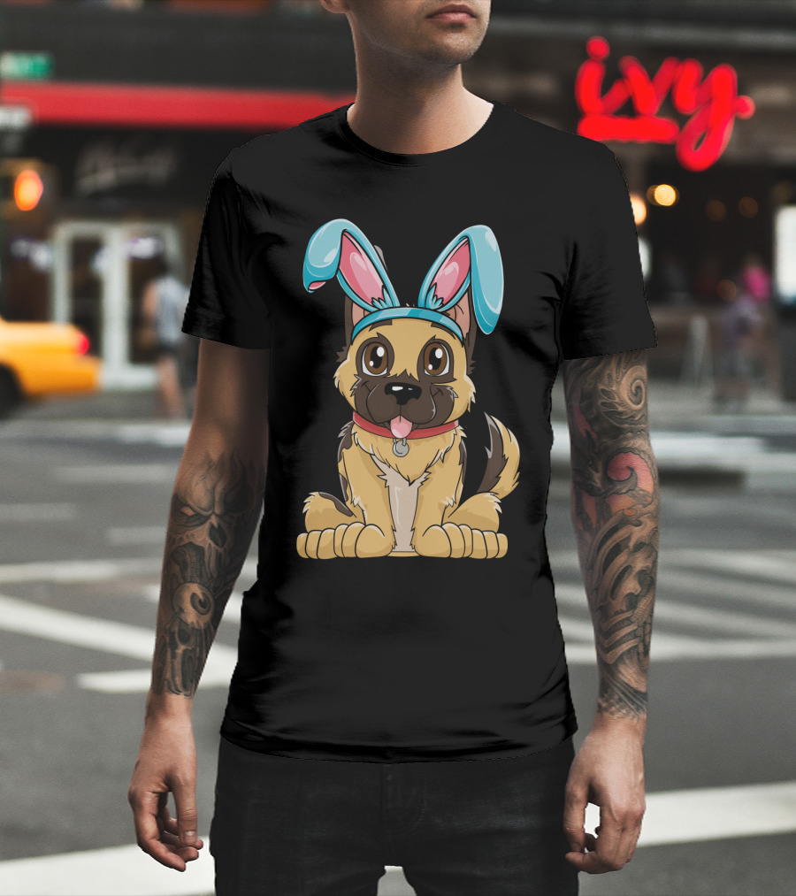 Easter Bunny Ears Cute German Shepherd Puppy Boys Girl T-Shirt