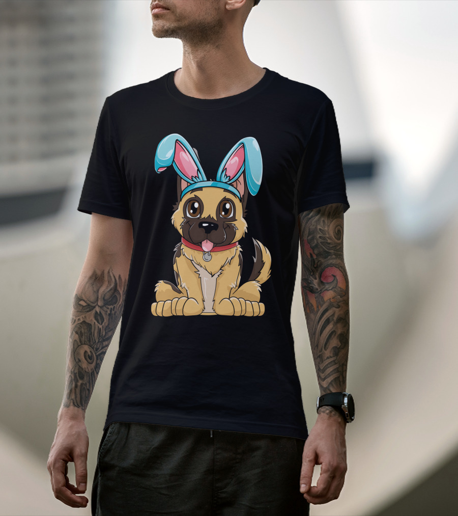 Easter Bunny Ears Cute German Shepherd Puppy Boys Girl T-Shirt