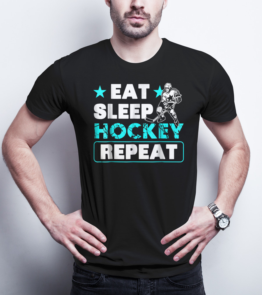 Eat Sleep Hockey Repeat Hockey Lovers Star Icon Skater T-Shirt