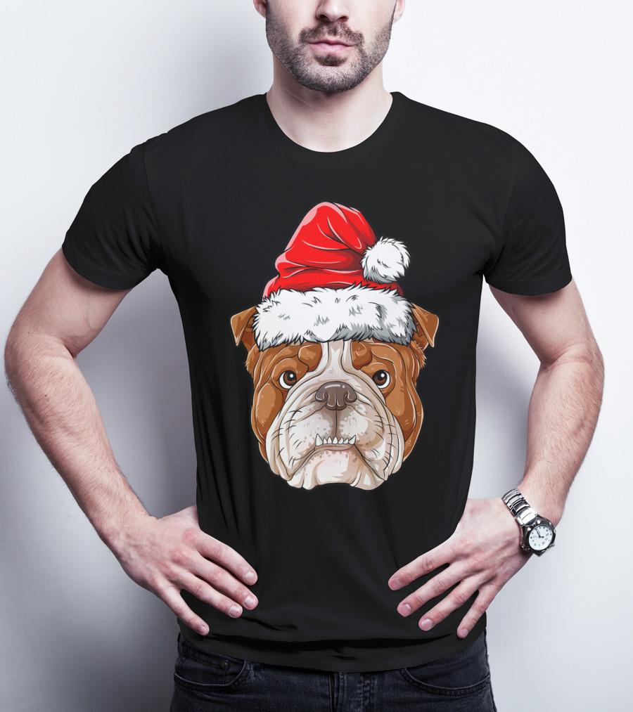English Bulldog Santa Christmas Boys Kids GB Holiday Bulldog T-Shirt