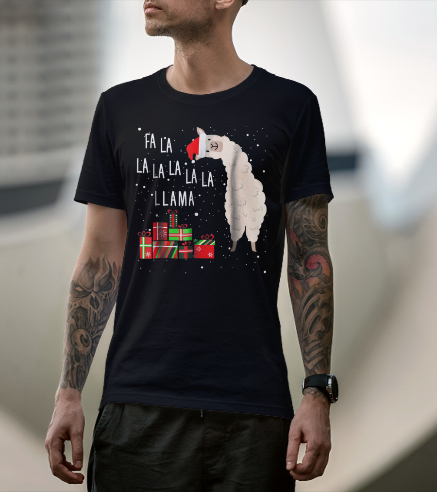 Fa La La La La La Llama Christmas Gifts Santa Hat T-Shirt