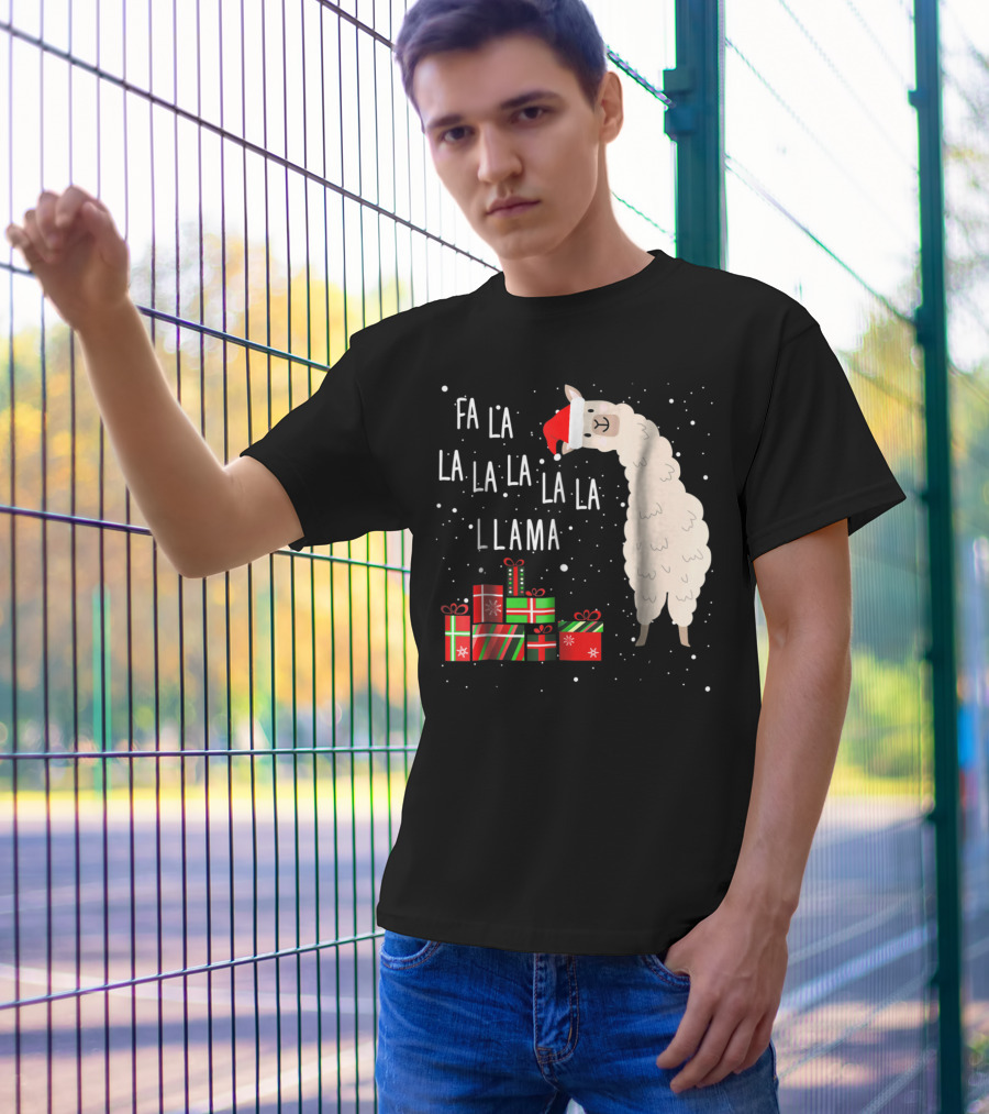 Fa La La La La La Llama Christmas Gifts Santa Hat T-Shirt