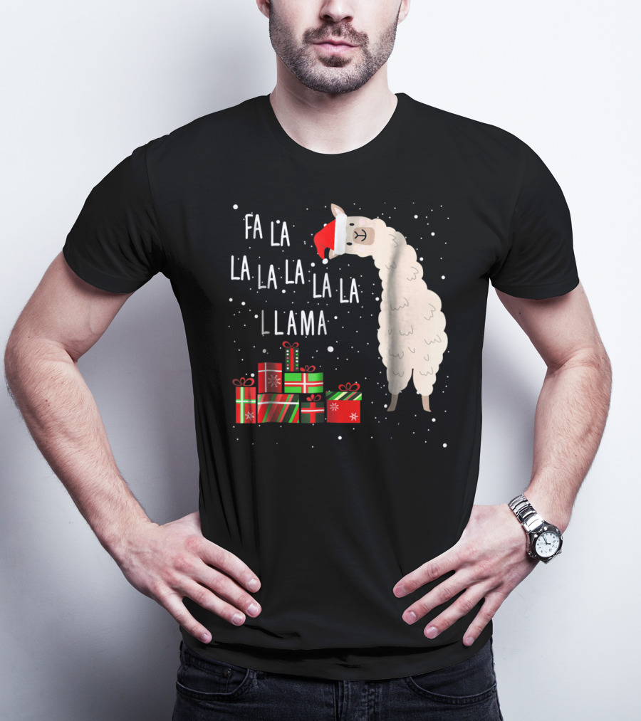 Fa La La La La La Llama Christmas Gifts Santa Hat T-Shirt