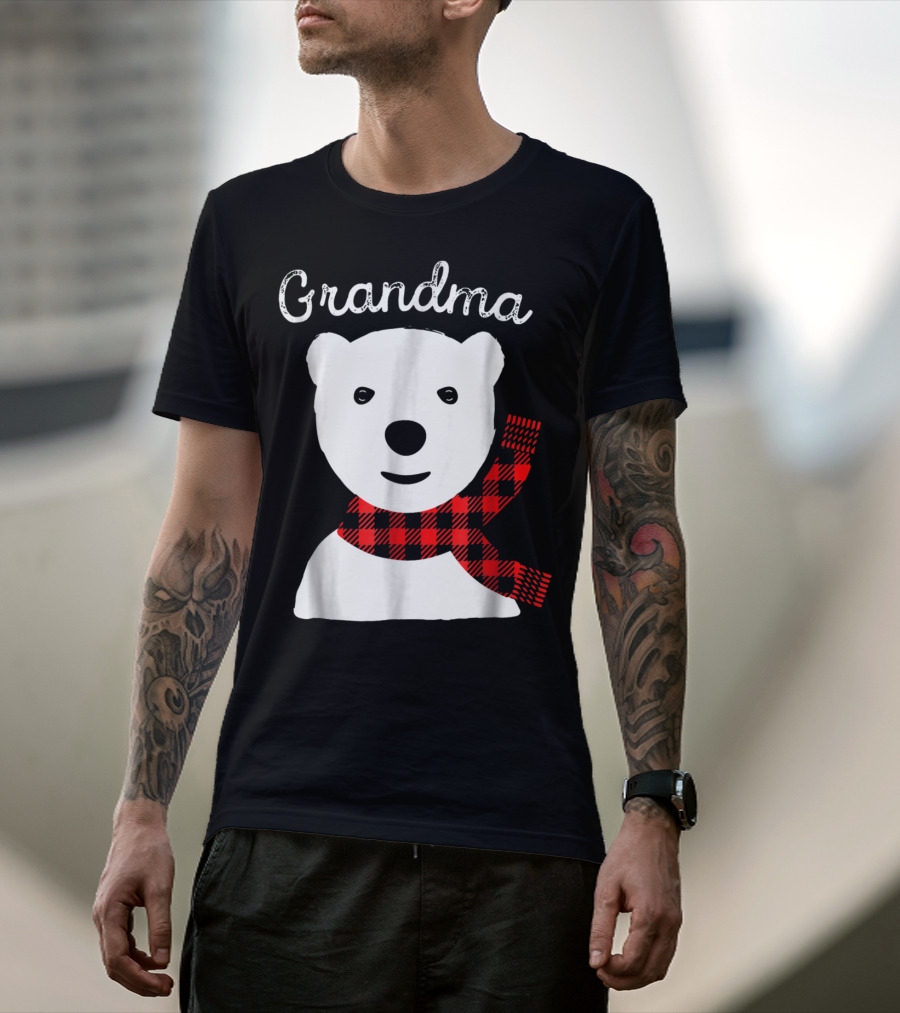 Family Matching Christmas Grandma Bear With Plaid Scarf T-Shirt