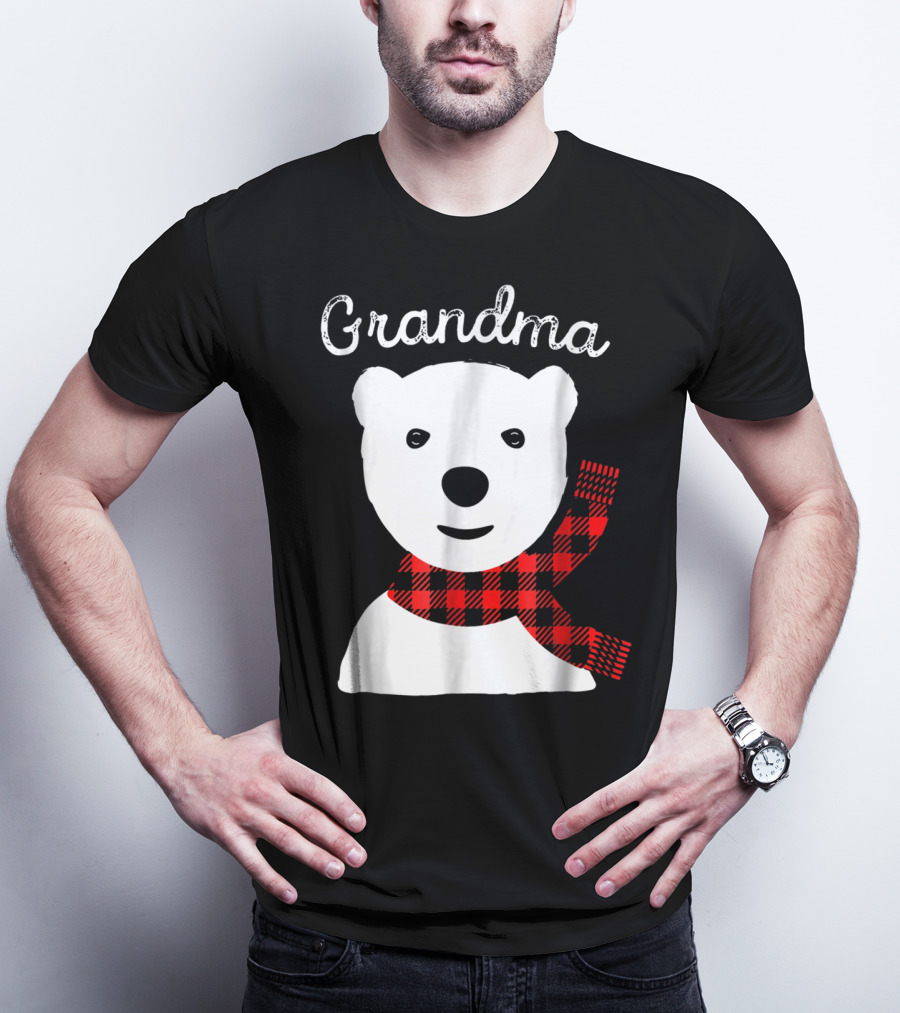Family Matching Christmas Grandma Bear With Plaid Scarf T-Shirt