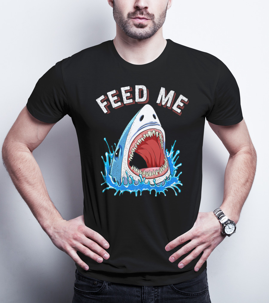 Feed Me Shark Head Lover Jawsome Ocean Splash T-Shirt