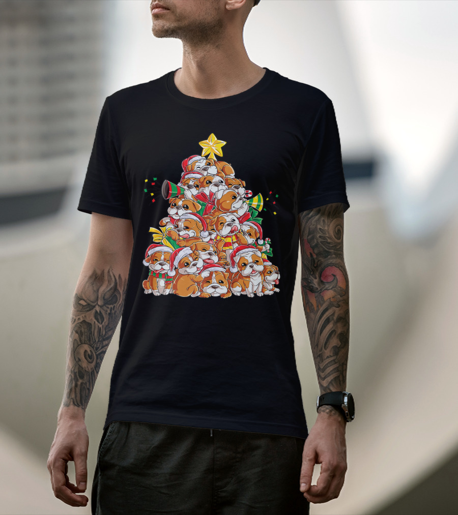 English Bulldog Christmas Tree Holiday Festive Boys T-Shirt
