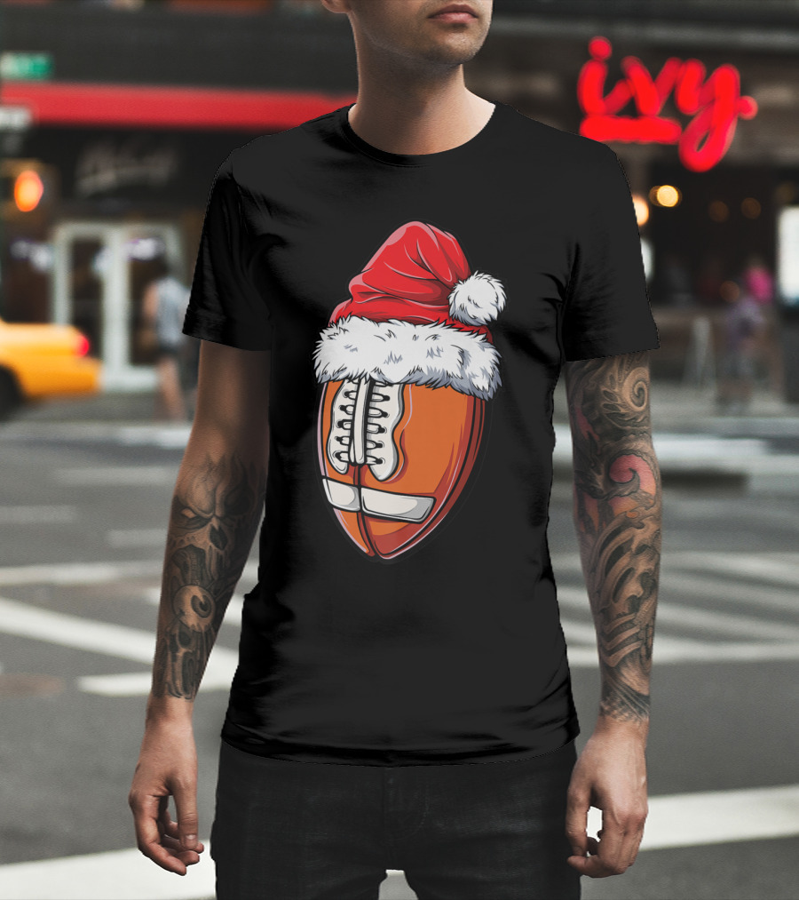 Football Ball Santa Hat Christmas Boys Xmas Football T-Shirt