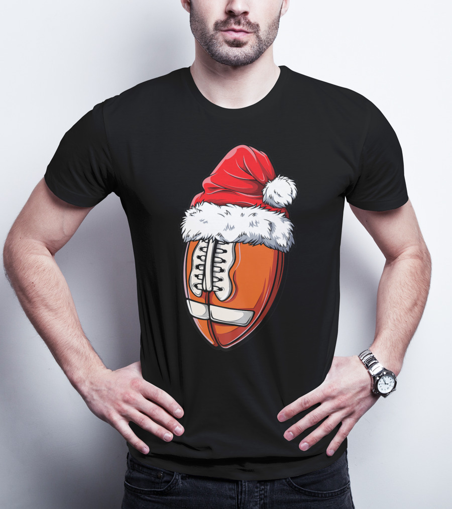 Football Ball Santa Hat Christmas Boys Xmas Football T-Shirt