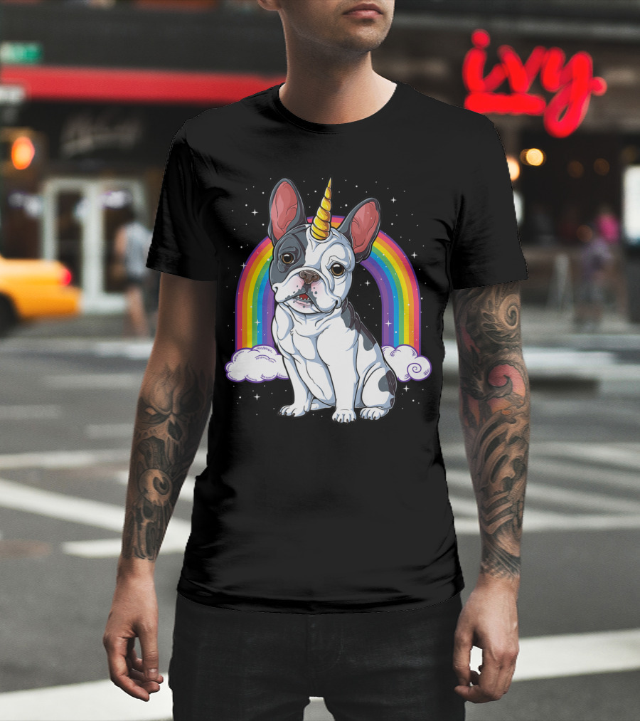 French Bulldog Unicorn Rainbow Space Galaxy Kids T-Shirt