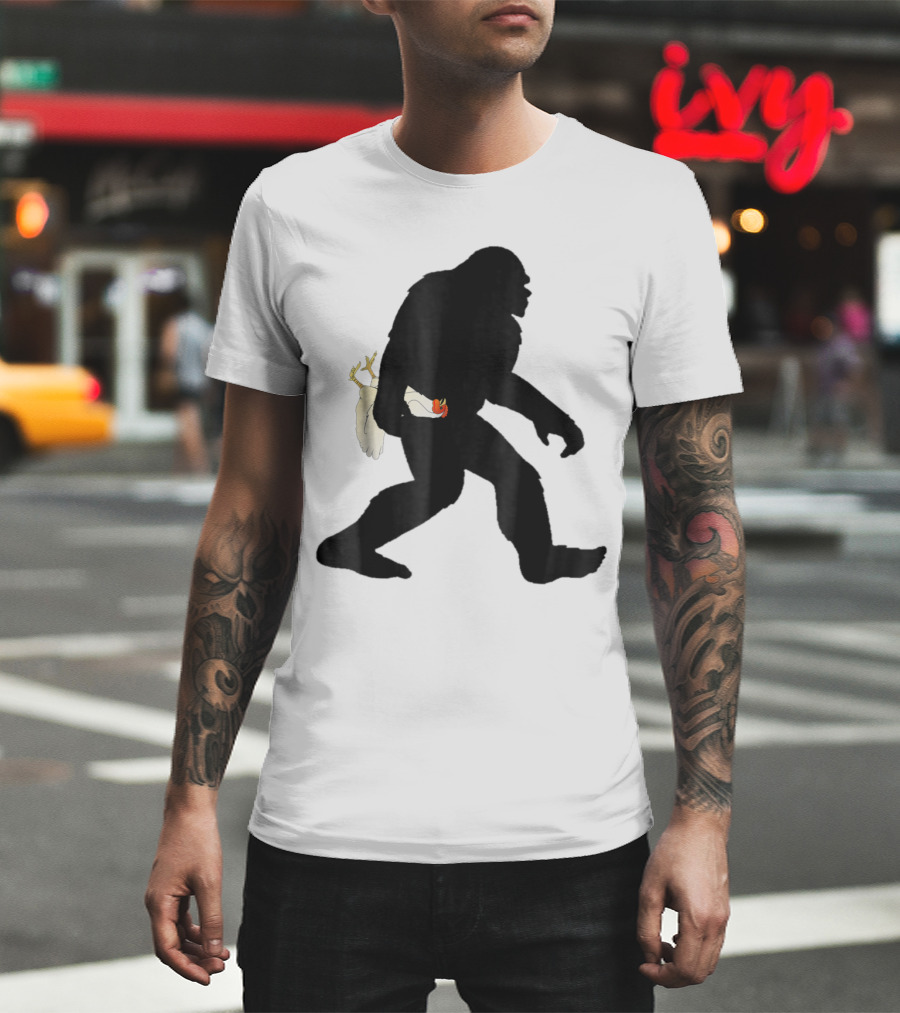 Funny Bigfoot Sasquatch Carrying Chicken Boys T-Shirt