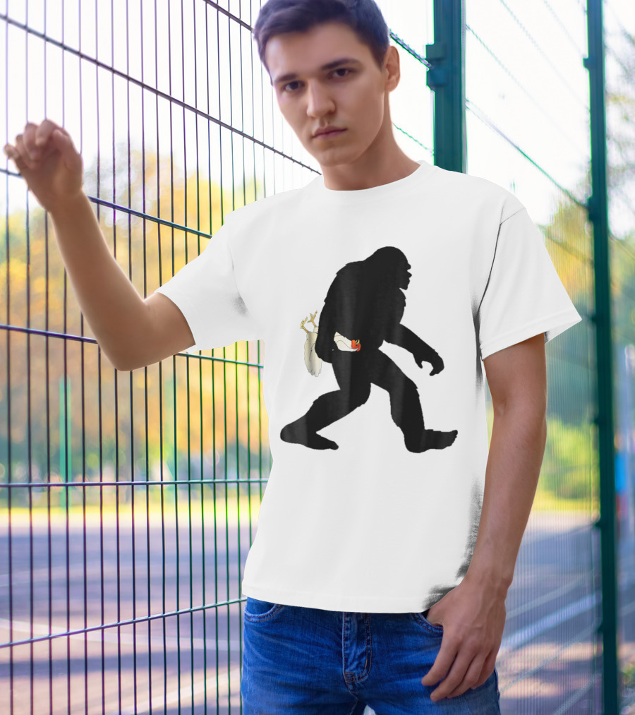 Funny Bigfoot Sasquatch Carrying Chicken Boys T-Shirt