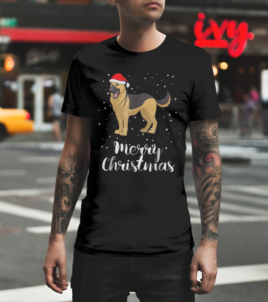 Merry Christmas German Shepherd Santa Hat Family Matching Xmas T-Shirt