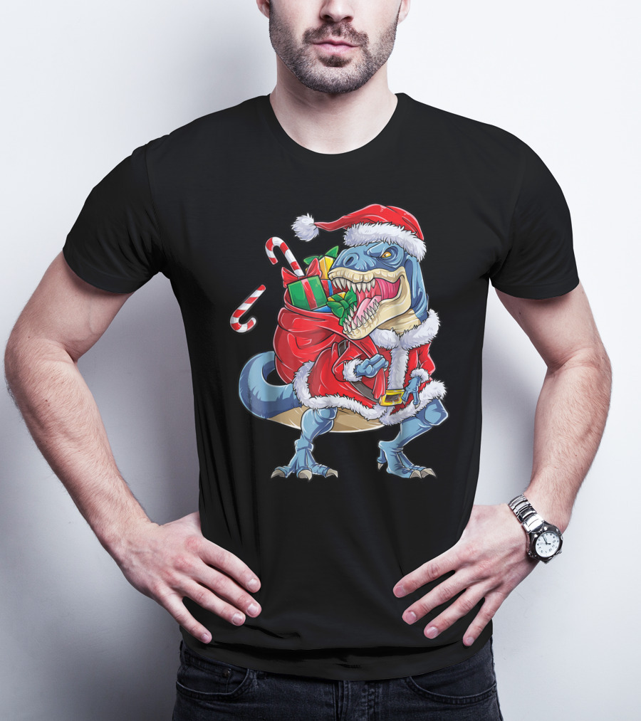 Santa Rex Dinosaur Christmas Boys Kids Xmas T-Shirt