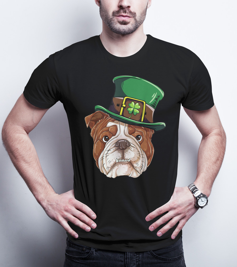 English Bulldog Wearing Leprechaun Hat St Patricks Day Dog T-Shirt