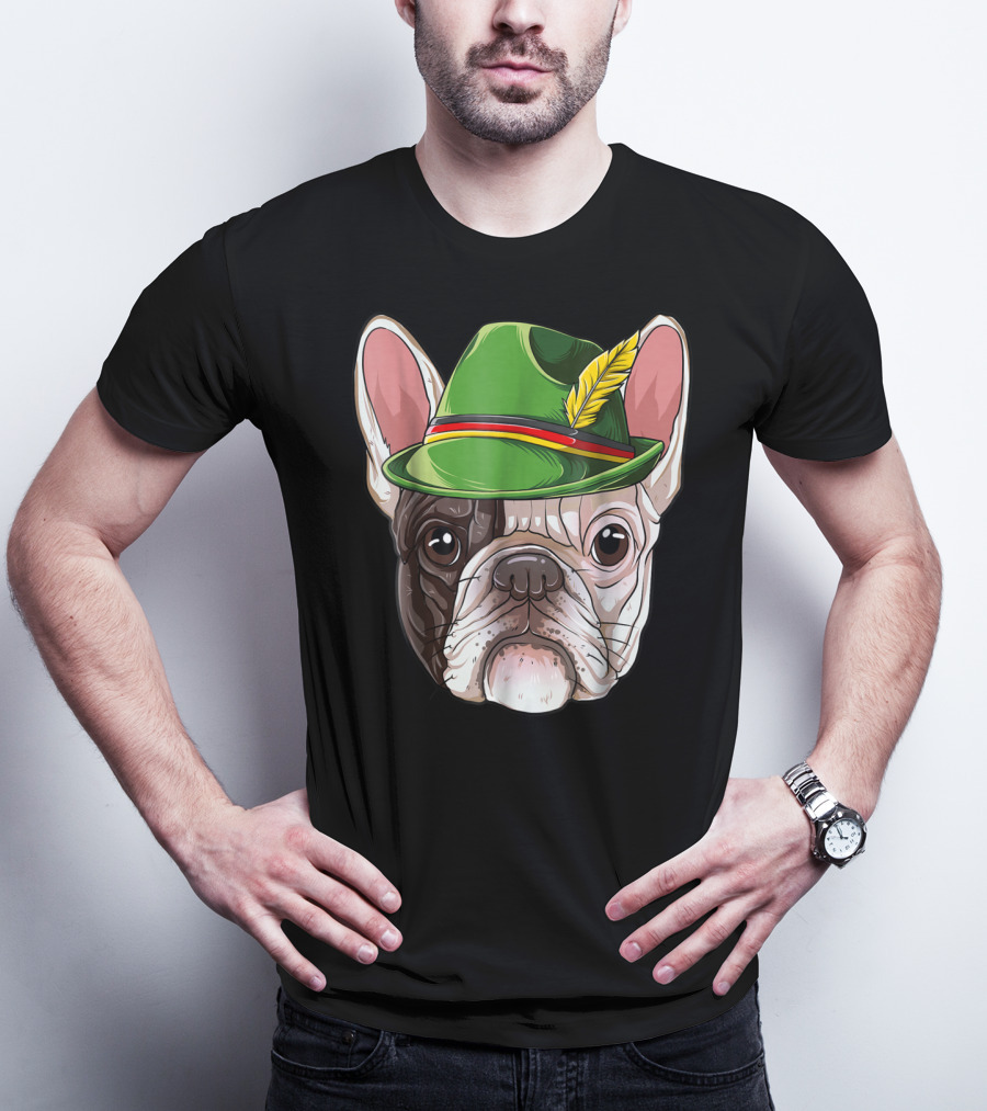 French Bulldog In Green Oktoberfest Hat With Feather T-Shirt