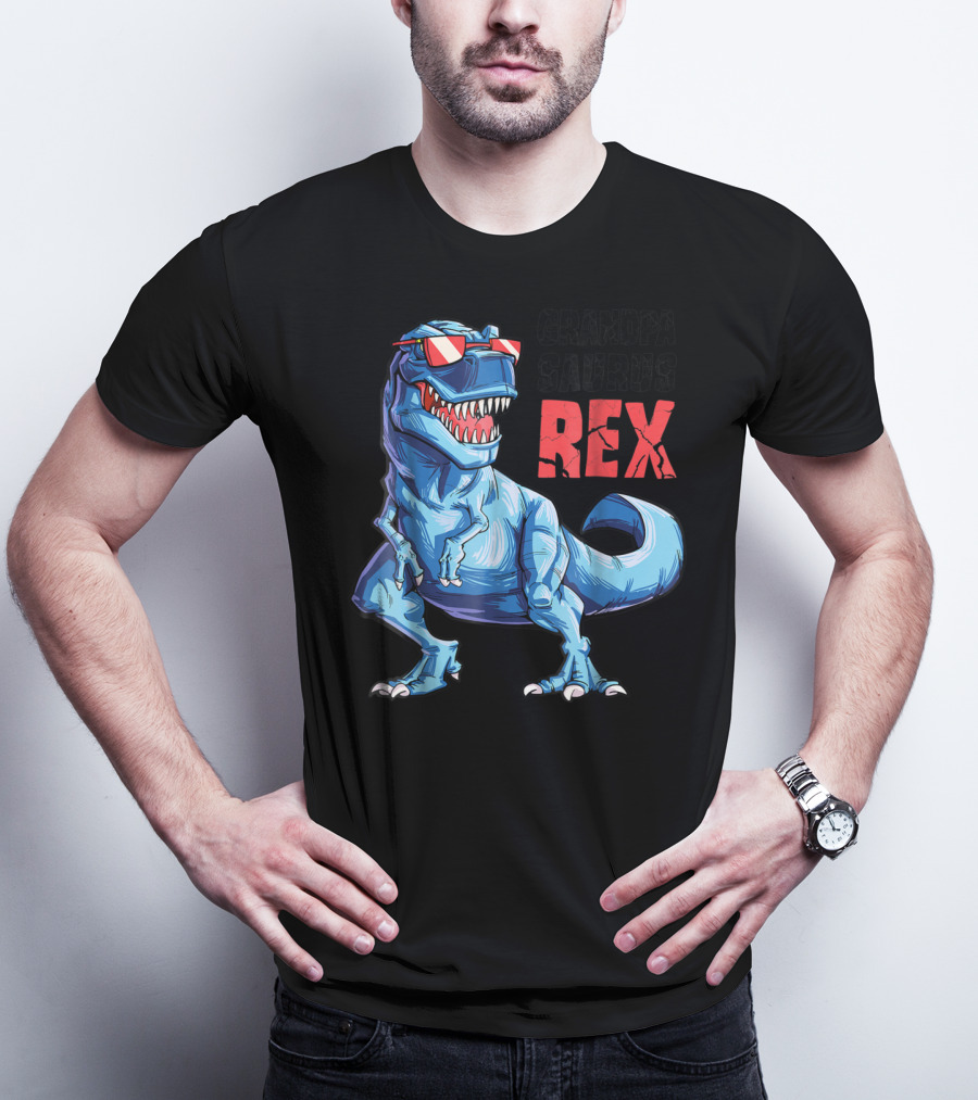Grandpasaurus Rex Grandpa Saurus Dinosaur With Cool Glasses T-Shirt