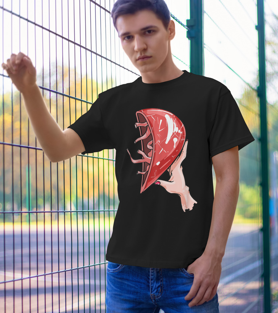 Hand Holding Semi-Open Anatomical Heart T-Shirt