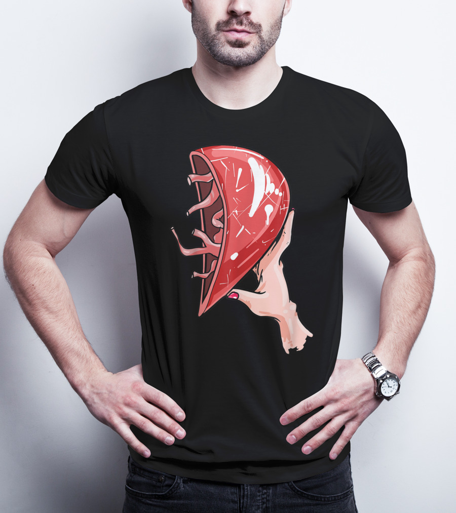 Hand Holding Semi-Open Anatomical Heart T-Shirt