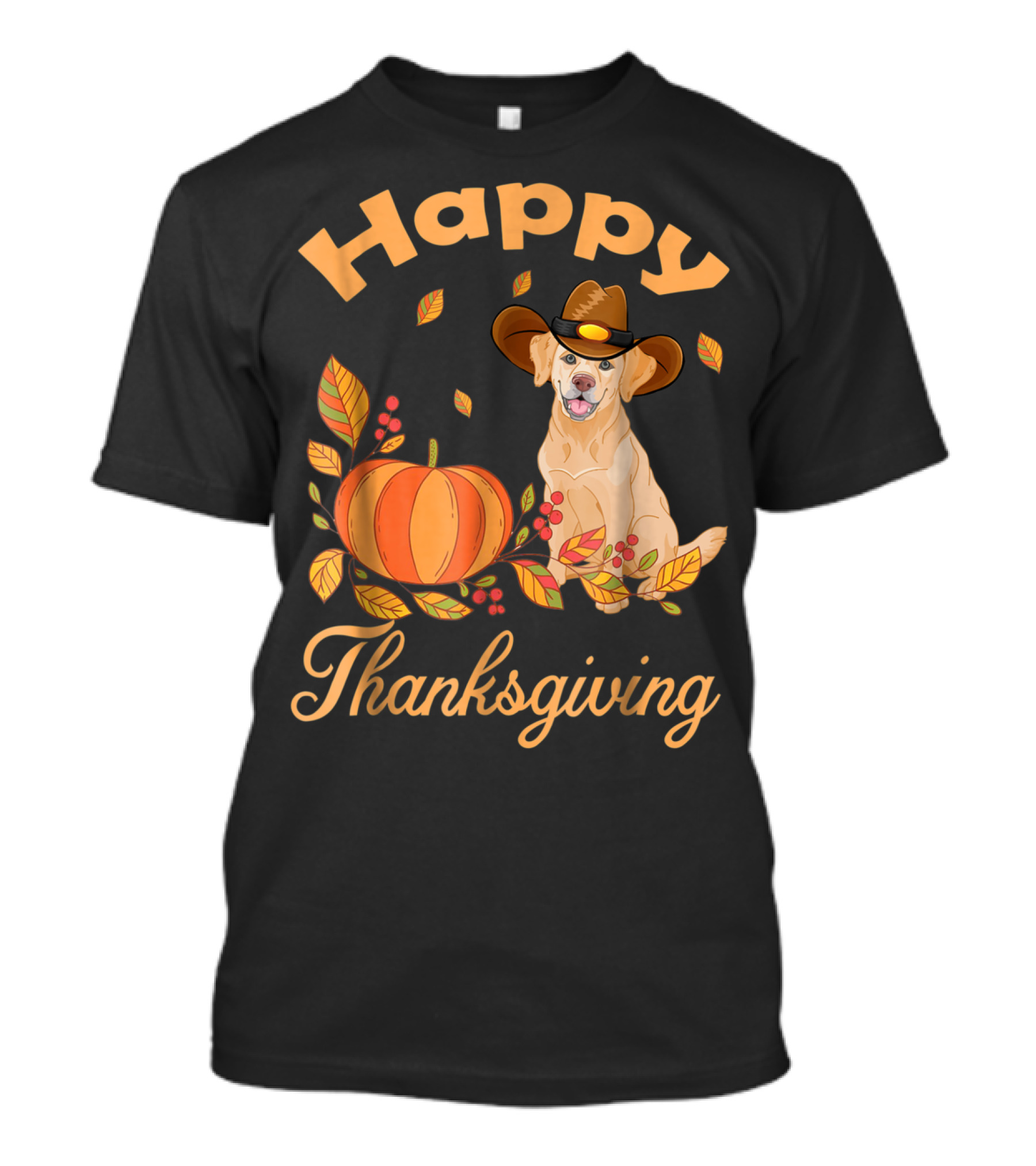 Happy Thanksgiving Golden Retriever With Pumpkin And Leaves T-Shirt
