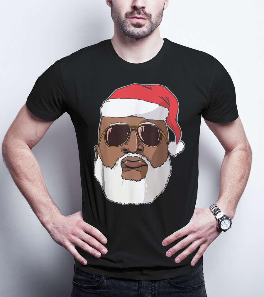 African American Santa With Sunglasses And Santa Hat T-Shirt