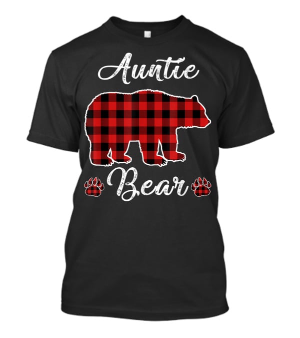 Auntie Bear Red Plaid Buffalo Christmas T-Shirt