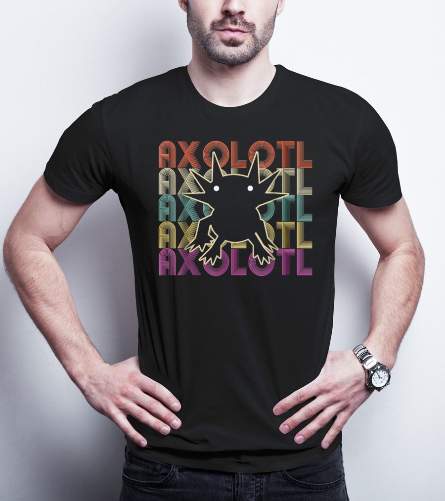 Axolotl Axolotl Retro Multicolor Outline T-Shirt