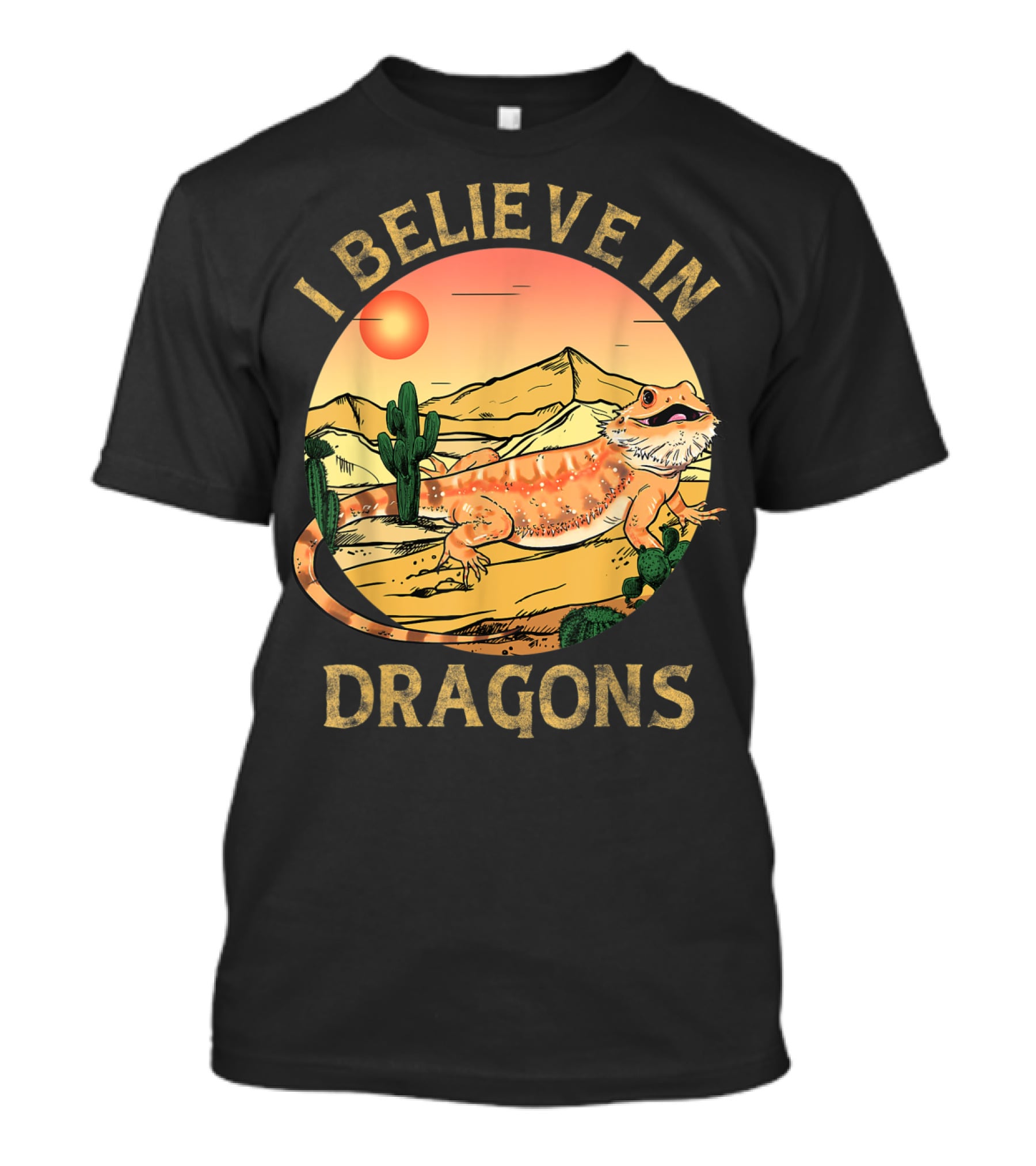 I Believe In Dragons Bearded Cactus Desert Sunset T-Shirt