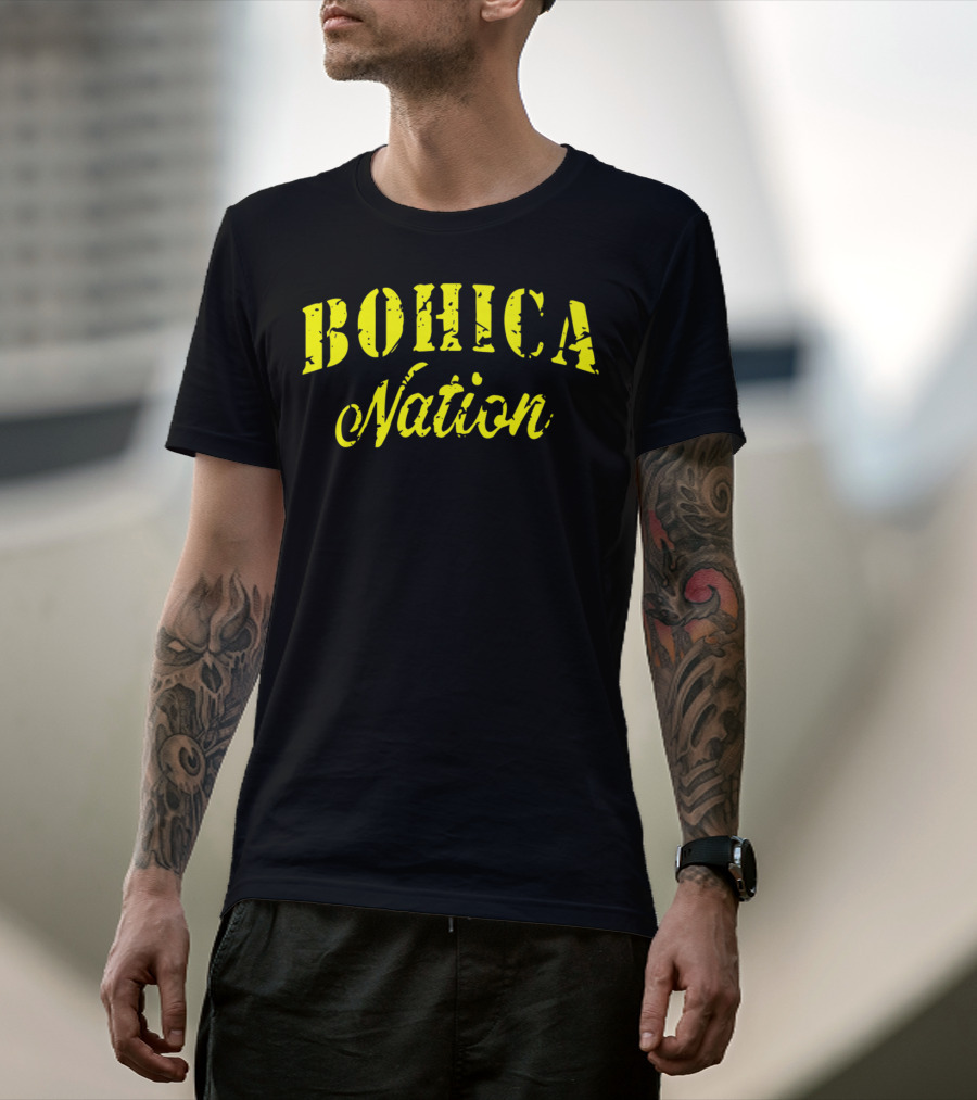 BOHICA Nation Military Style Stencil Font Vintage Distressed Look T-Shirt