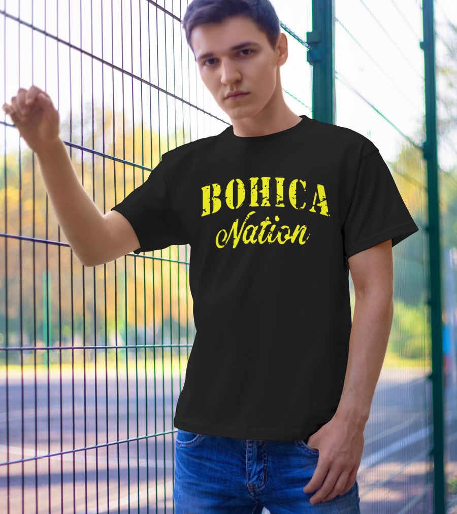 BOHICA Nation Military Style Stencil Font Vintage Distressed Look T-Shirt