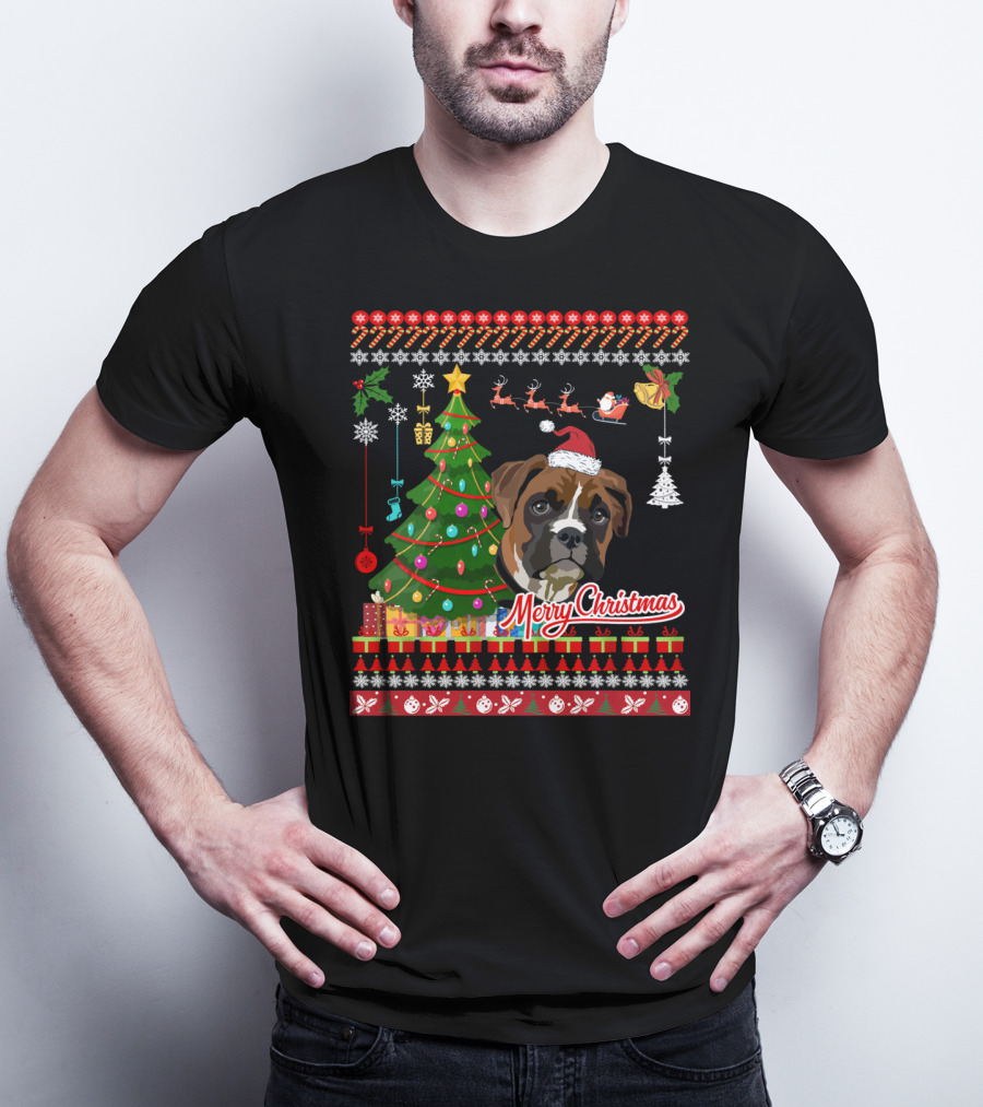 Merry Christmas Boxer Dog Ugly Christmas T-Shirt