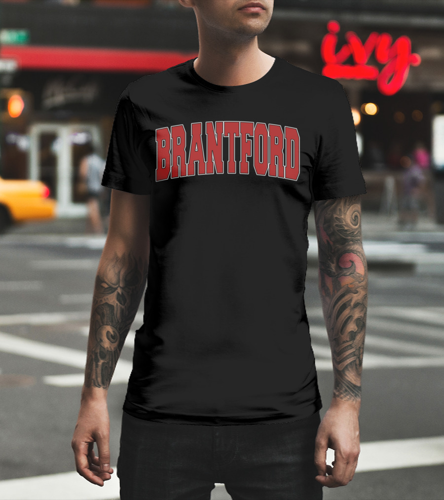 Brantford Canada Varsity Style Red Block Lettering T-Shirt